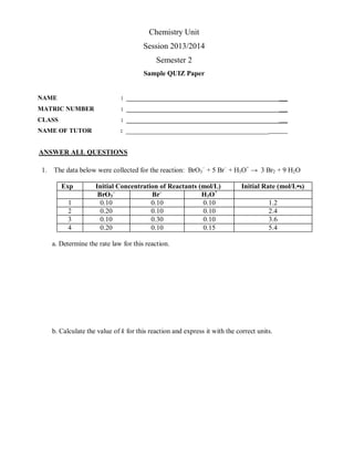 Sample quiz paper set 7 (initial rate method) | PDF