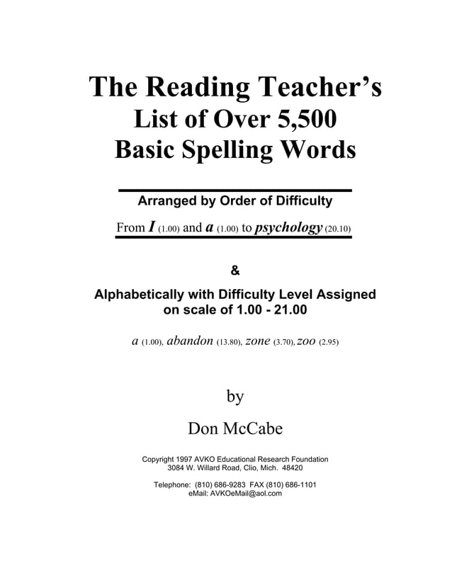Sample 215-reading-teachers-list-basic-spelling-words | PDF
