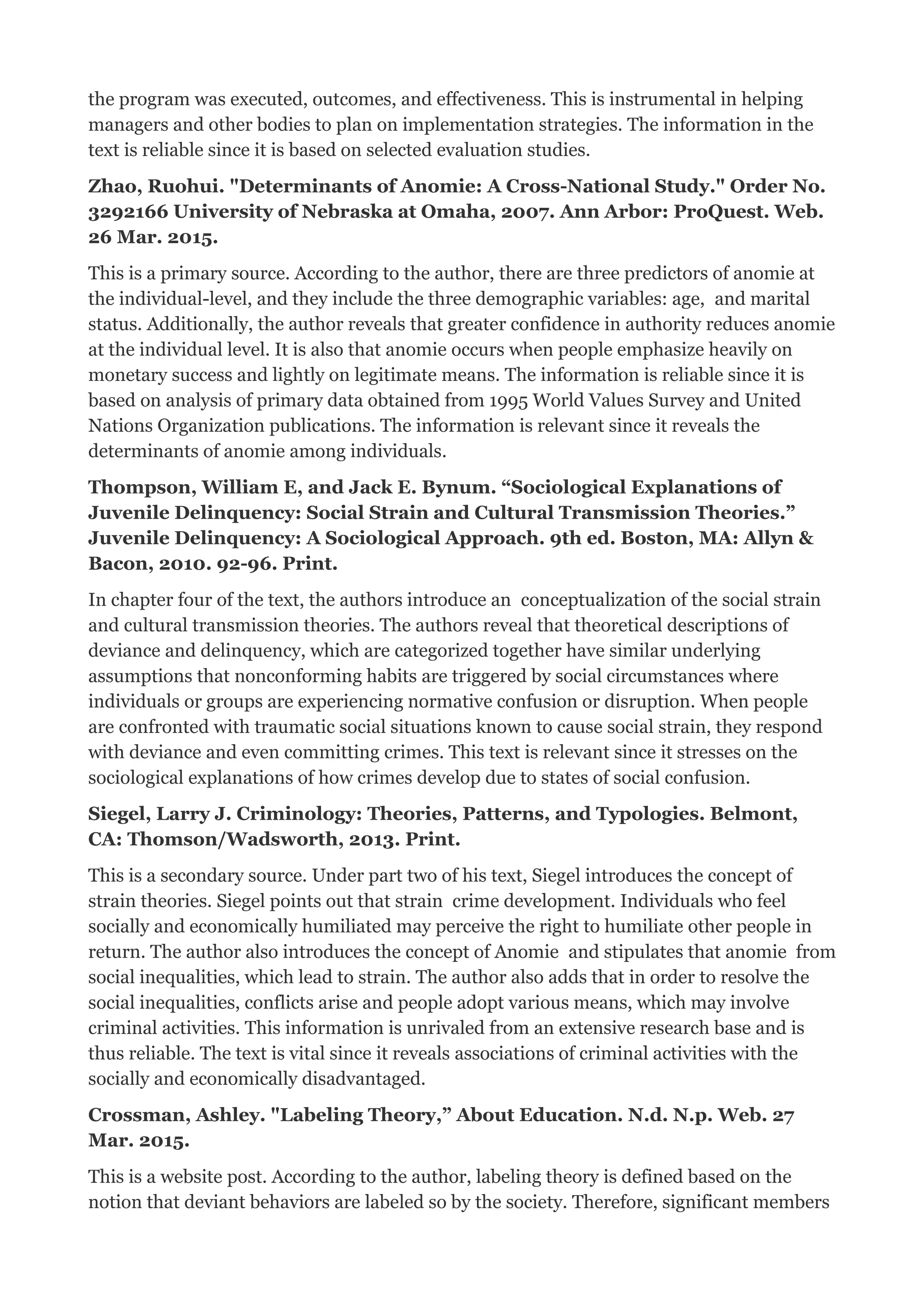 Sample Bibliography on Criminal Theory | PDF