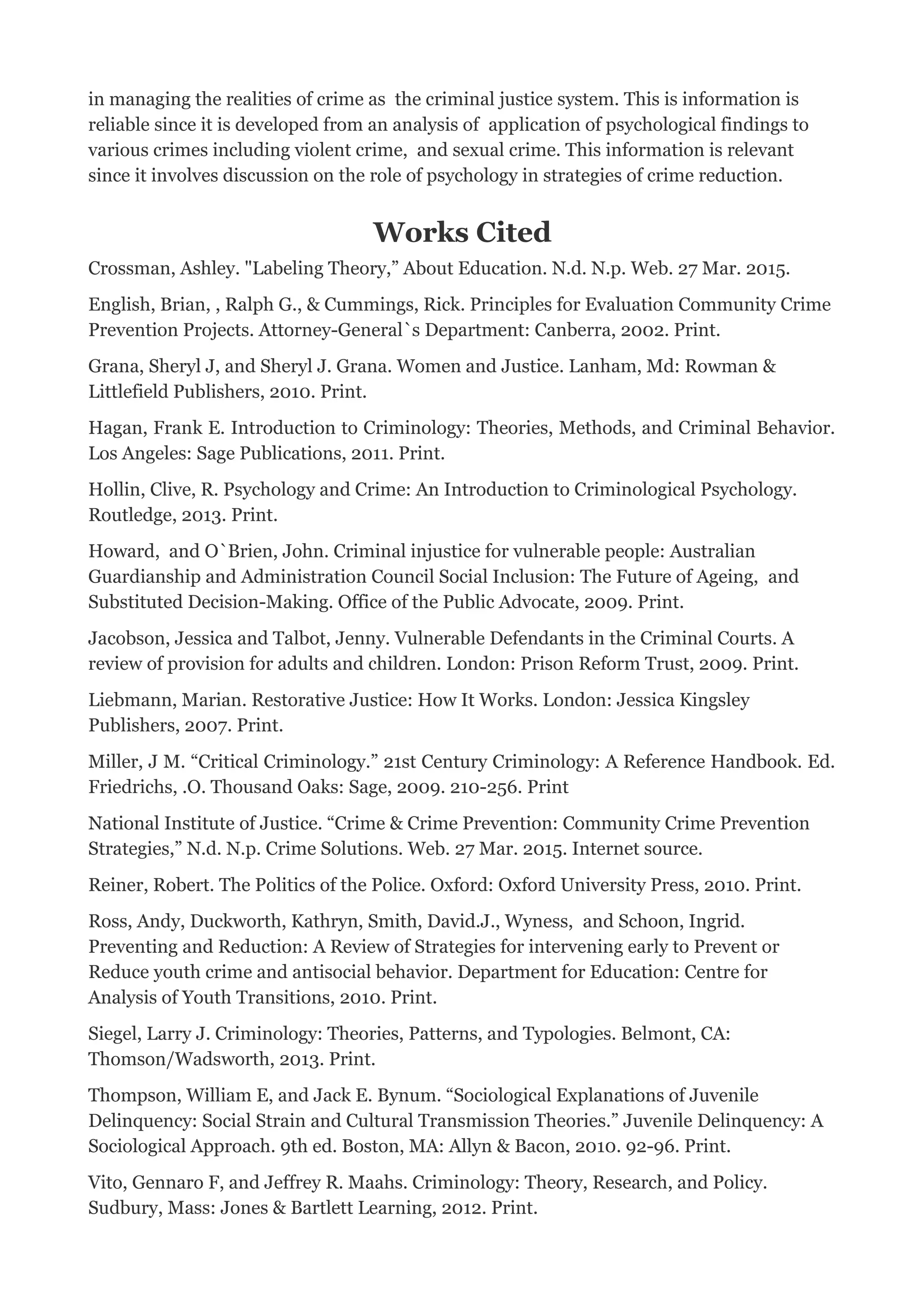 Sample Bibliography on Criminal Theory | PDF