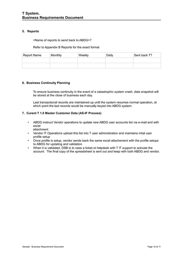 Sample Business Requirement Document | PDF