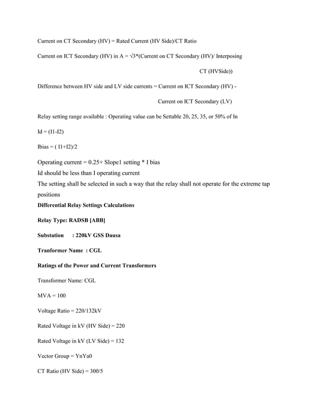 Sample calculation-for-differential-relays-170330122259 | PDF