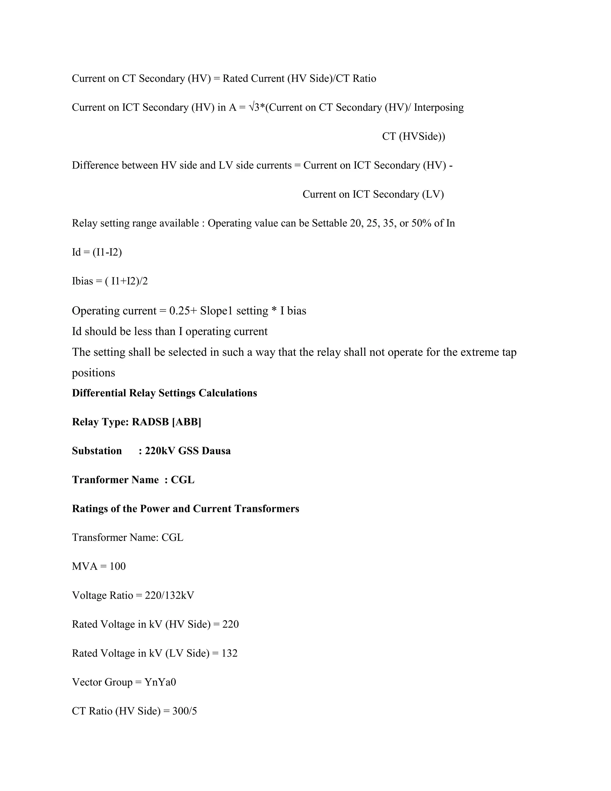 Sample calculation-for-differential-relays | PDF