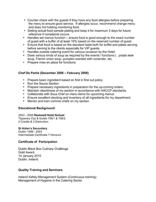 Sample chef-cv for overseas jobs | PDF