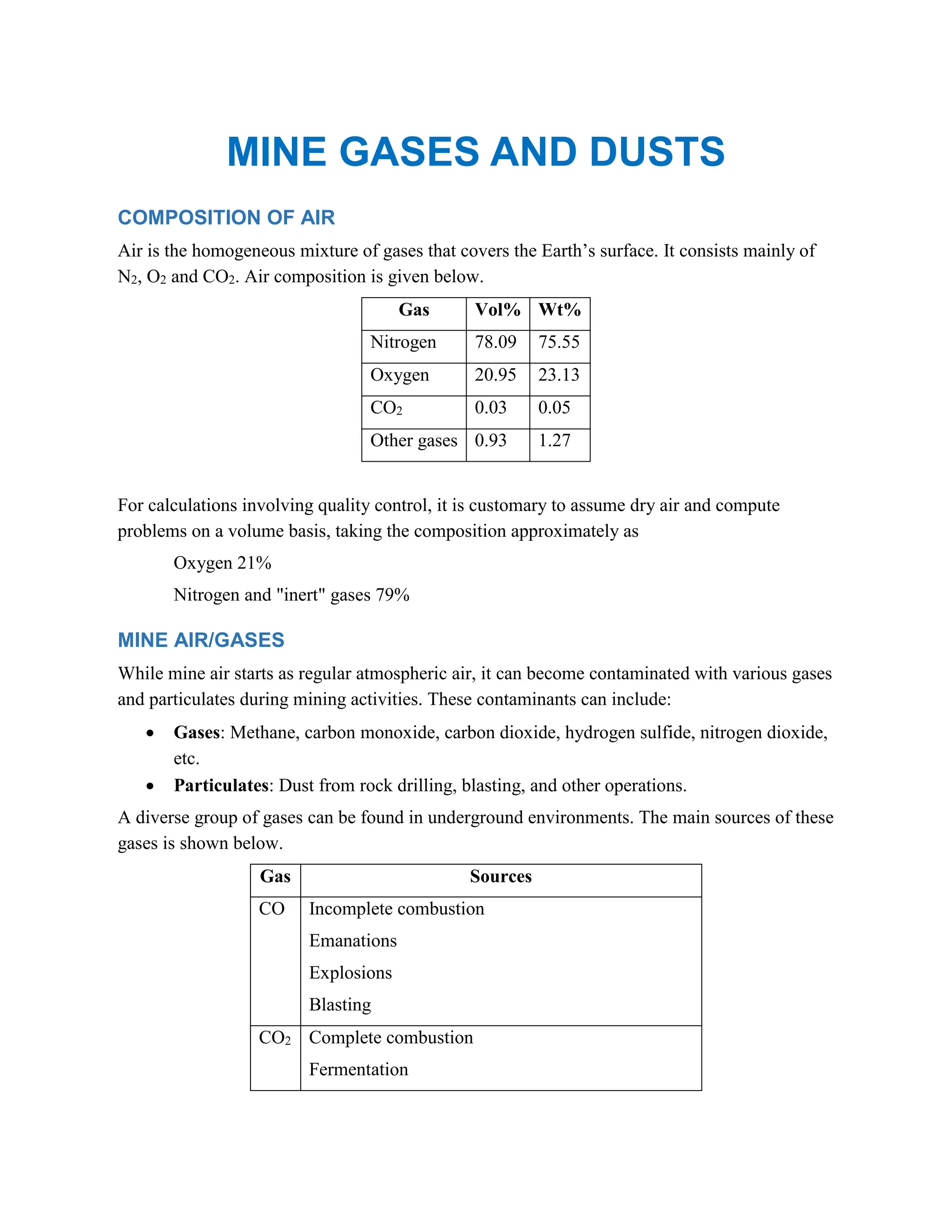 Mine Ventilation (Mine Environment Engineering): Mine Gases and Dusts | PDF