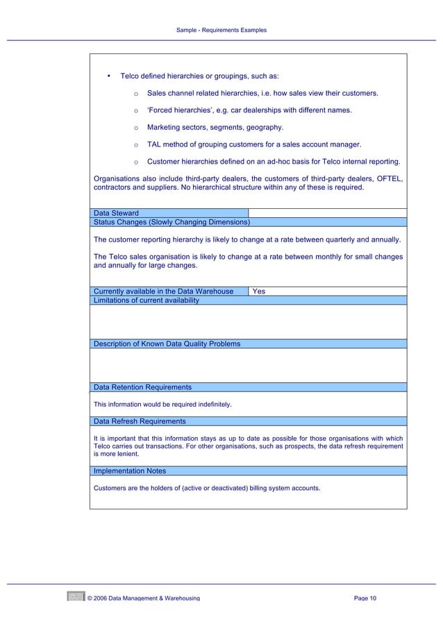 Sample - Data Warehouse Requirements | PDF | Databases | Computer ...