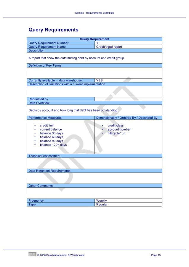 Sample - Data Warehouse Requirements | PDF | Databases | Computer ...