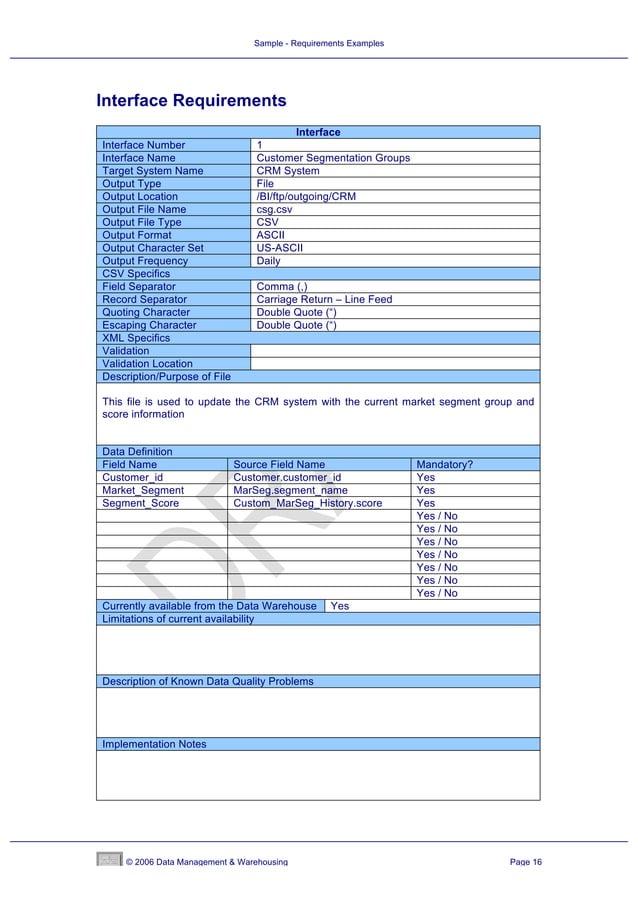Sample - Data Warehouse Requirements | PDF | Databases | Computer ...