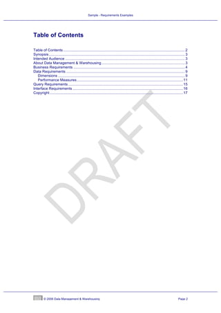 Sample - Data Warehouse Requirements | PDF
