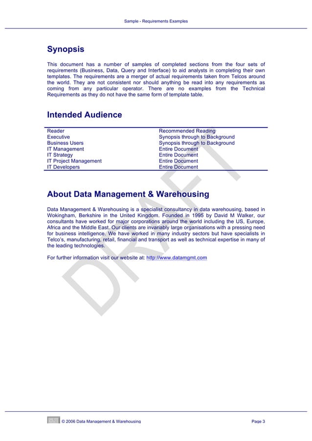 Sample - Data Warehouse Requirements | PDF | Databases | Computer ...