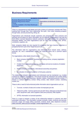Sample - Data Warehouse Requirements | PDF