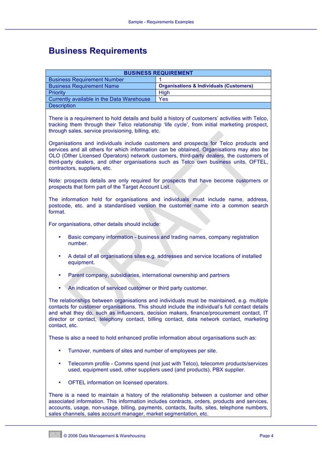 Sample - Data Warehouse Requirements | PDF | Databases | Computer ...