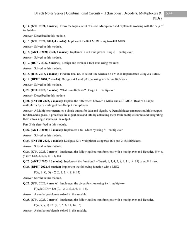 Combinational Circuits - II (Encoders, Decoders, Multiplexers & PIDs).pdf