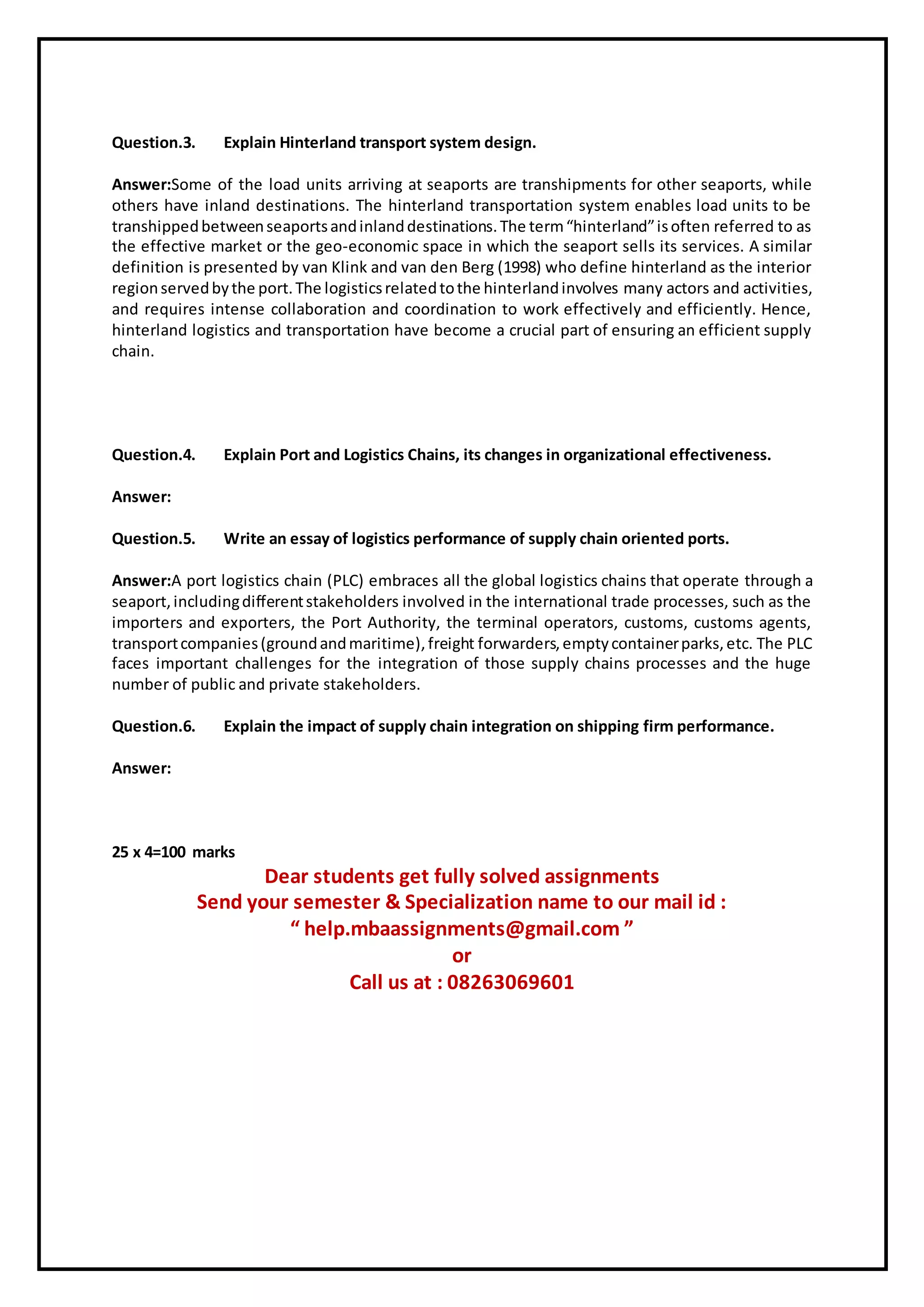 Sample elective - port and shipping management | DOCX