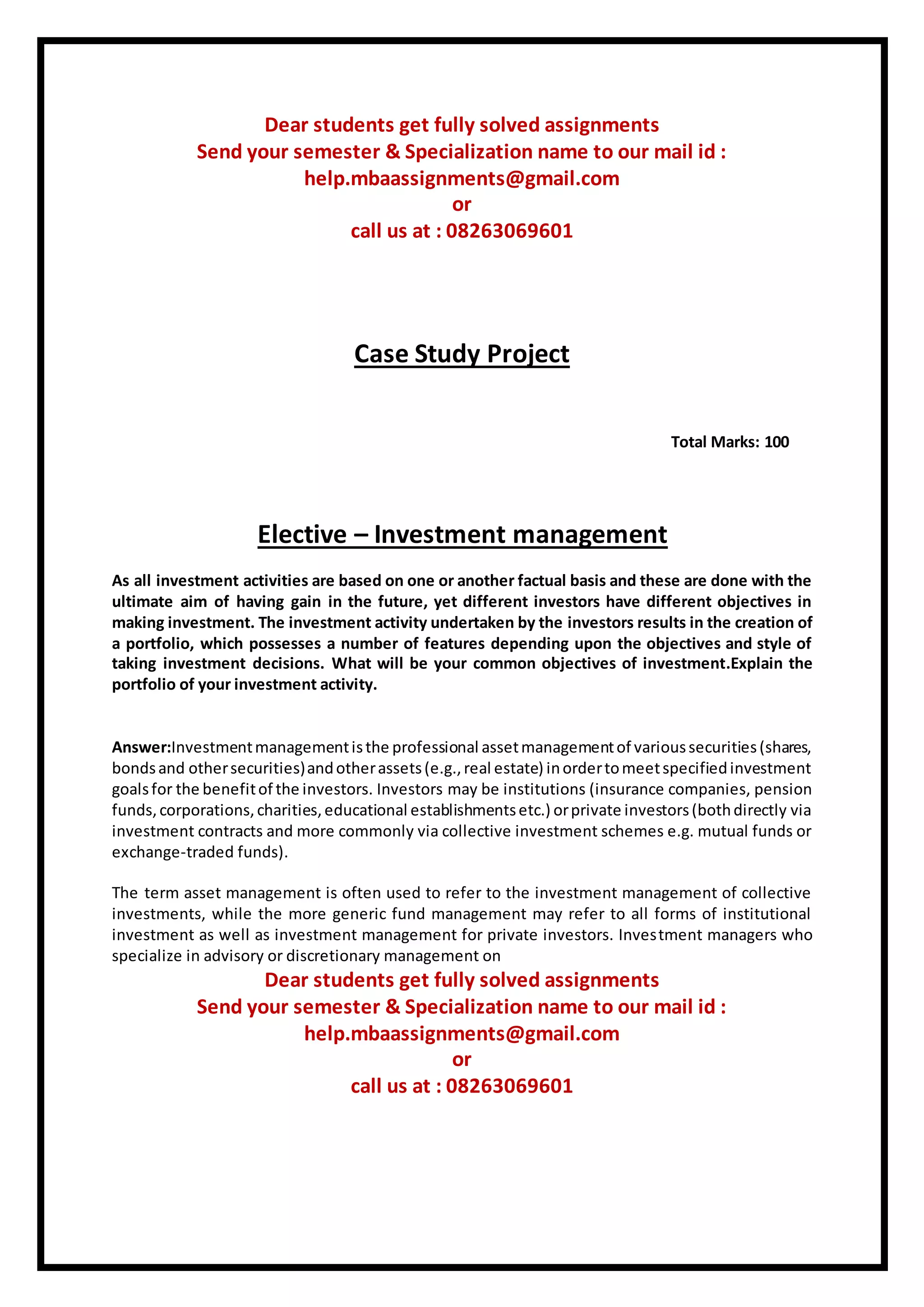 Sample elective – investment management | DOCX