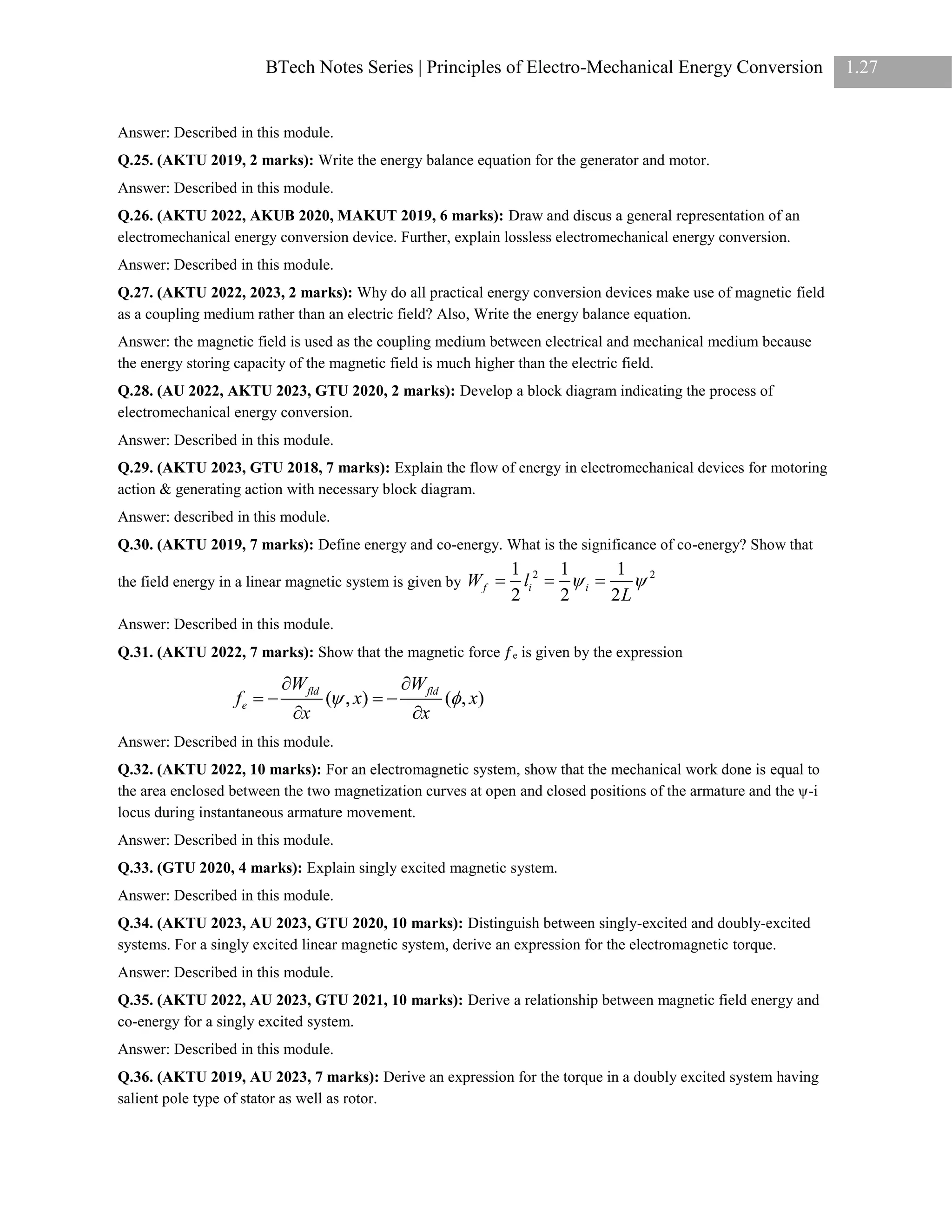Principles of Electro-Mechanical Energy Conversion | PDF