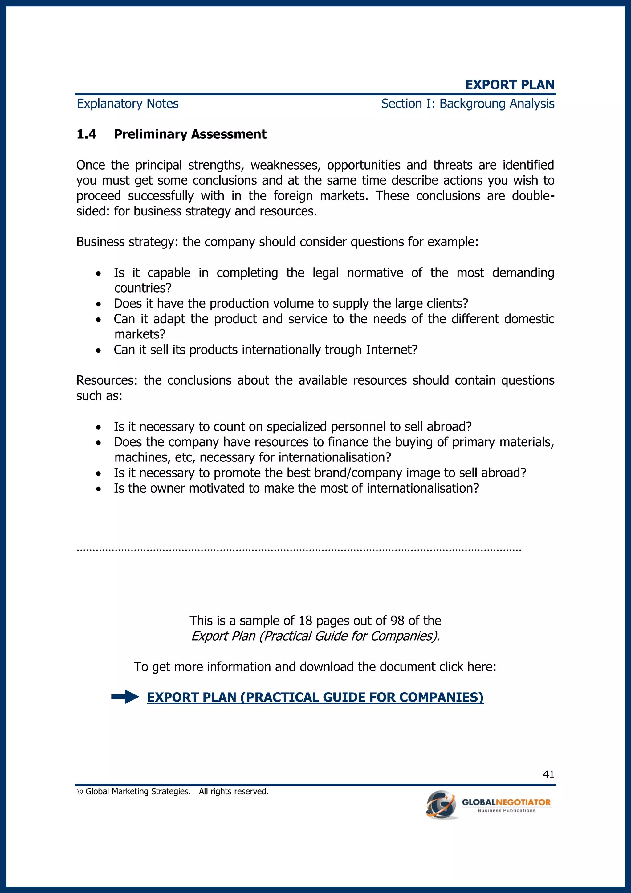 EXPORT PLAN - Template and Example | PDF