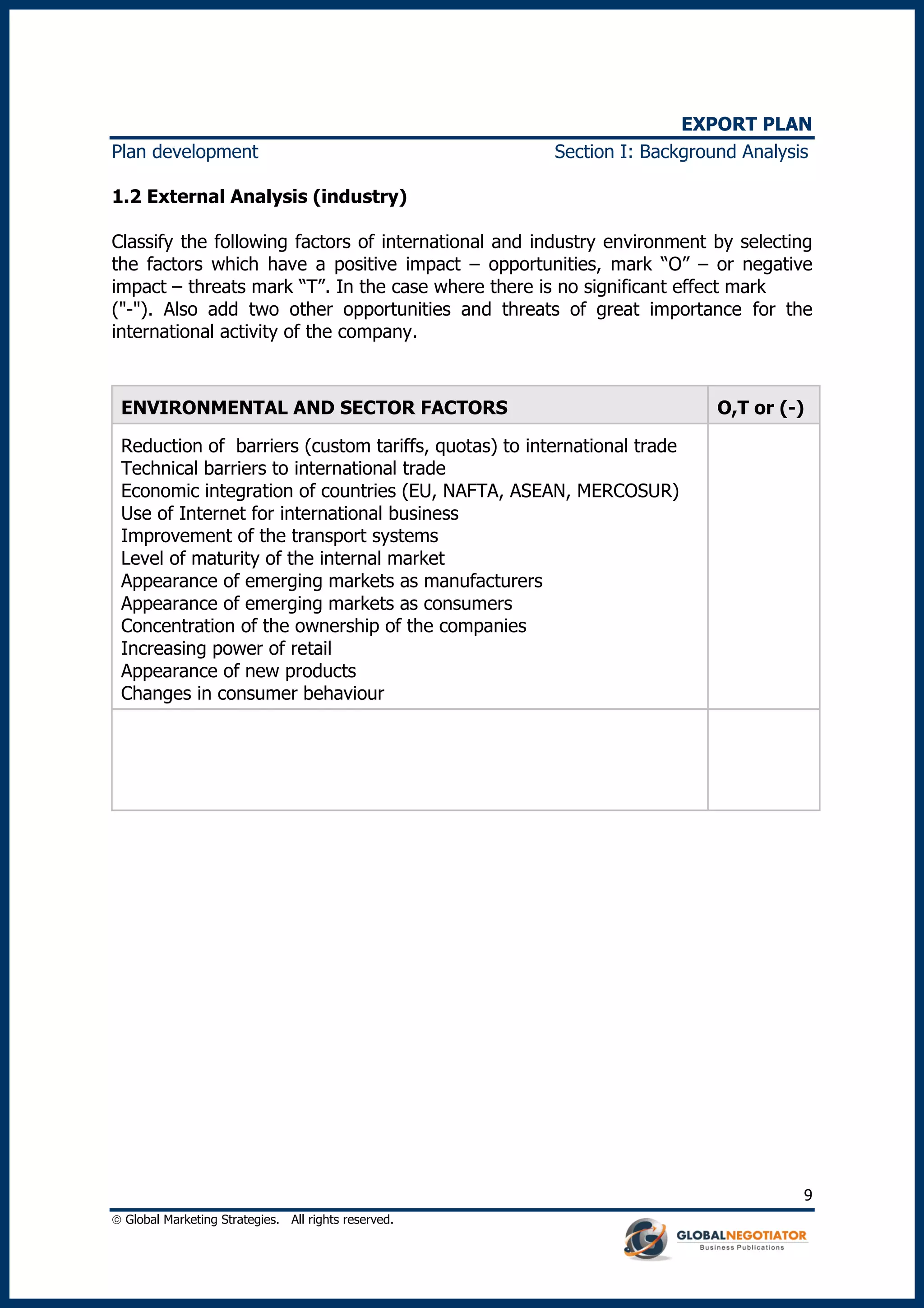 EXPORT PLAN - Template and Example | PDF