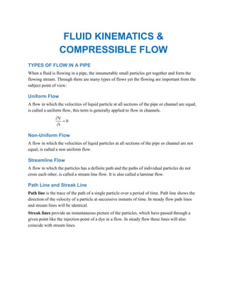 Fluid Mechanics: Fluid Kinematics and Compressible Flow | PDF