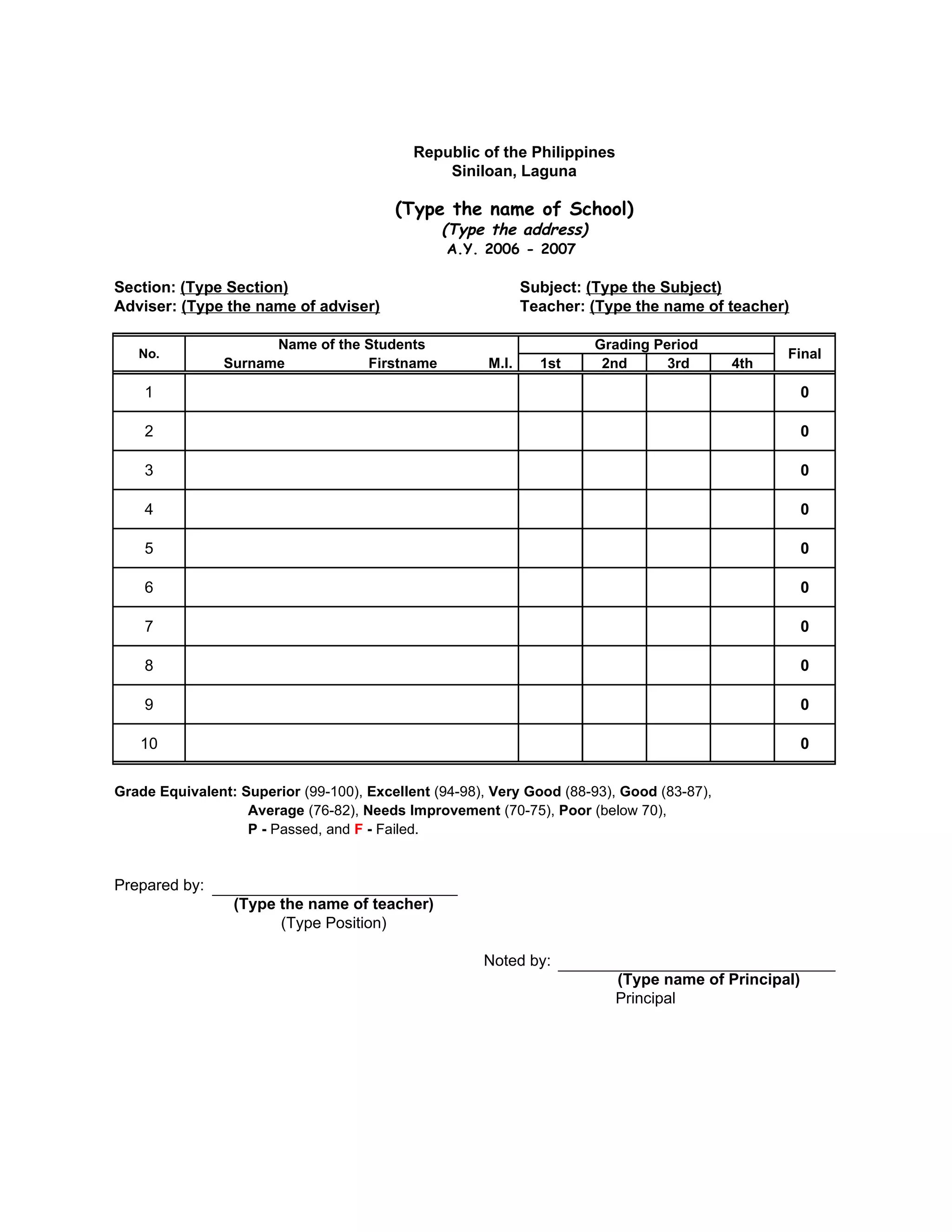 Sample Grading Sheet | PDF