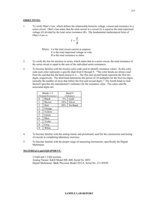 Sample lab-report on verfication of ohms law | PDF
