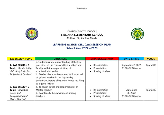 SAMPLE-LAC-PLAN-2022-2023.docx | Professional School | Postgraduate Education
