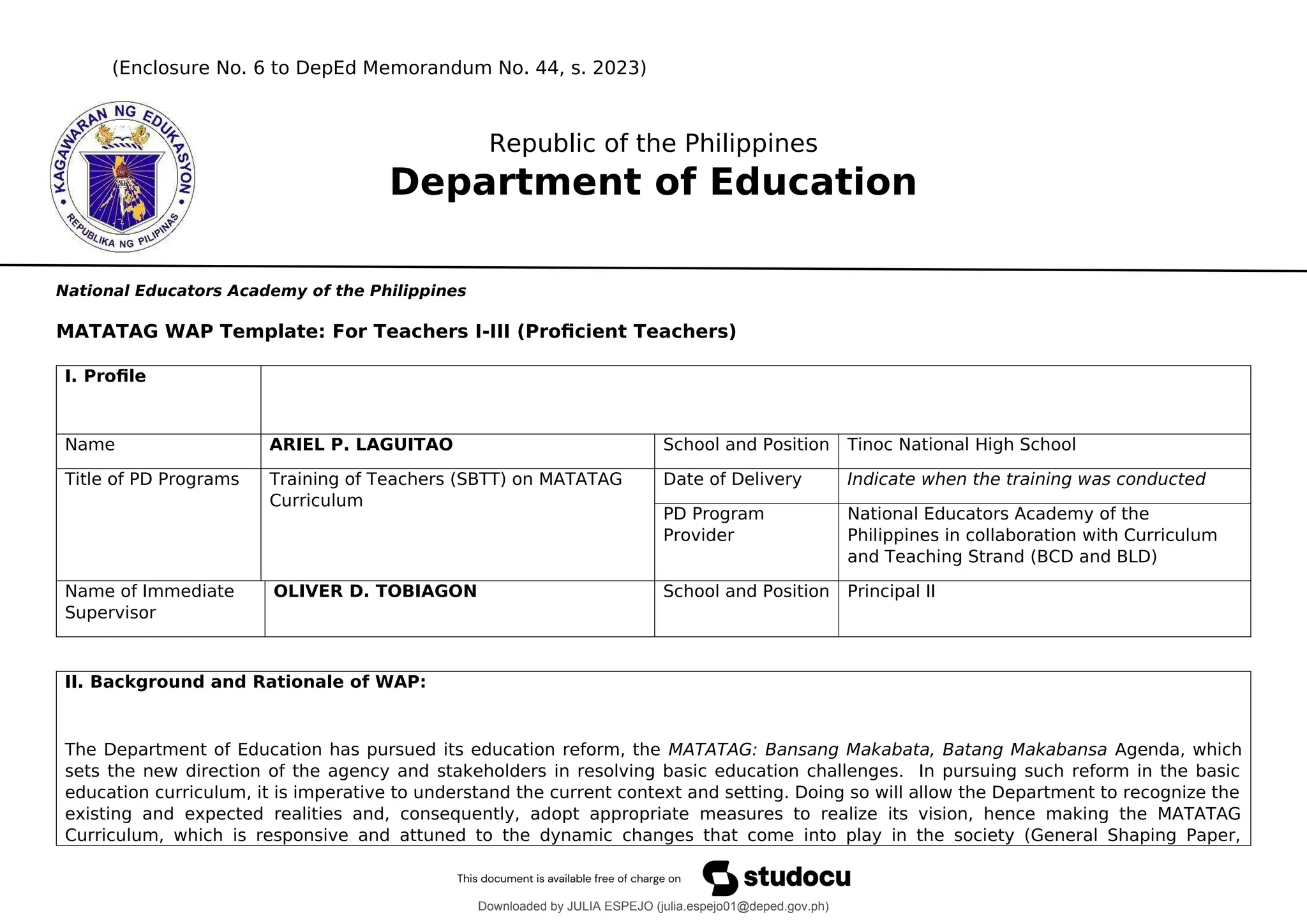 sample matatag workplace application plan for-teachers.pdf