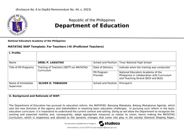 sample matatag workplace application plan for-teachers.pdf