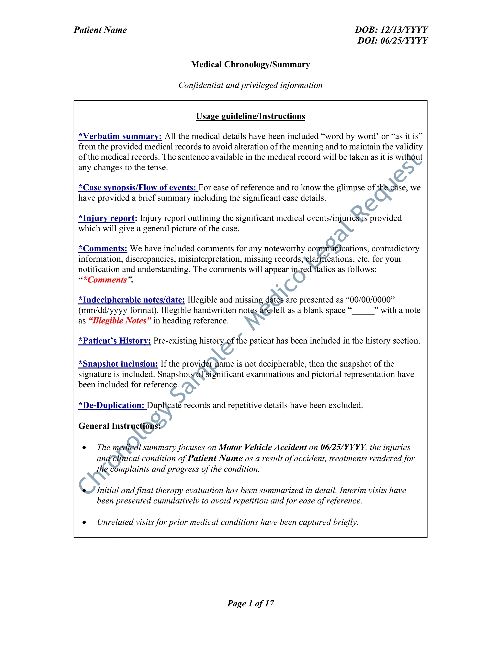 Sample Medical Chronology - Medical Chronology Services for Attorneys ...