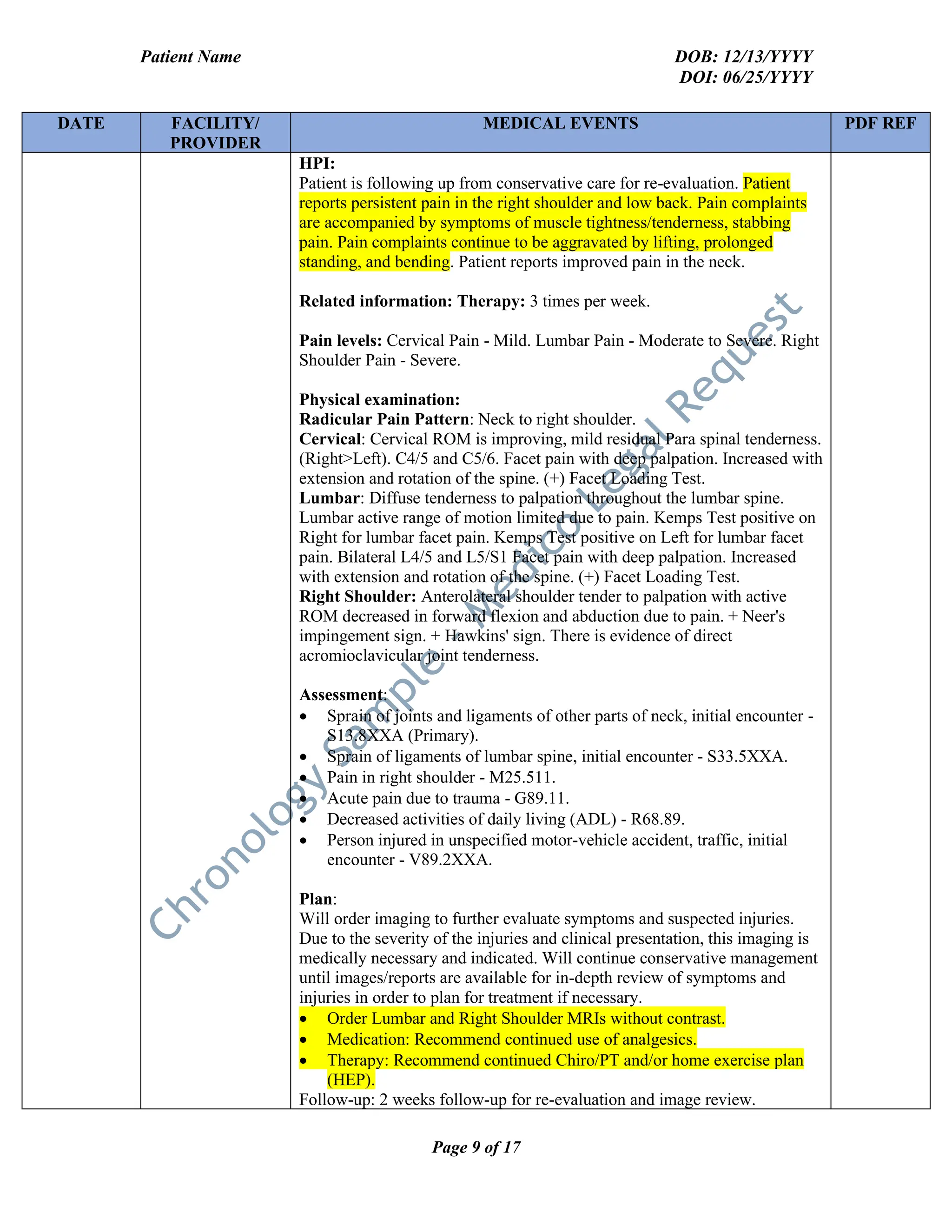 Sample Medical Chronology - Medical Chronology Services for Attorneys ...