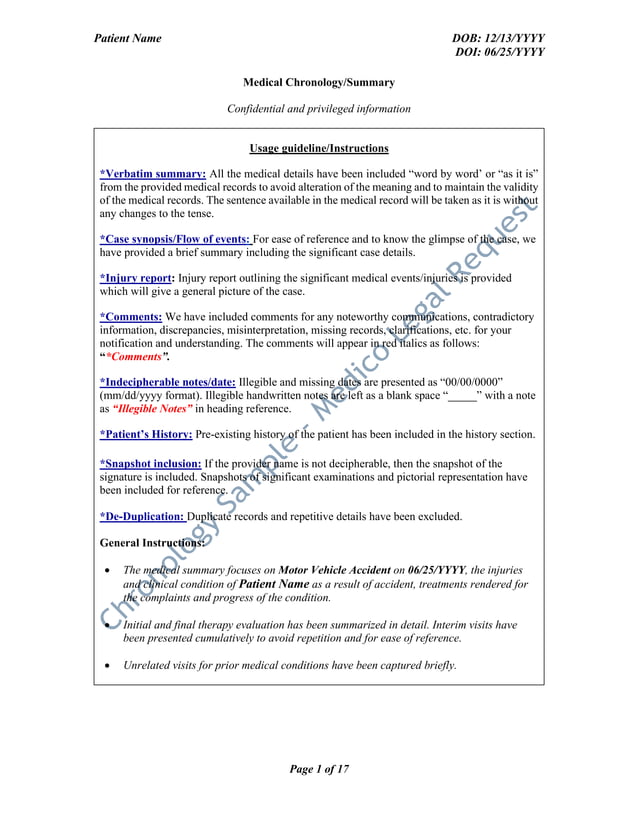 Sample Medical Chronology - Medical Chronology Services for Attorneys ...