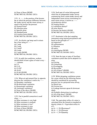 Mine Ventilation, Fires, Explosion and Inundation (Objective Questions ...