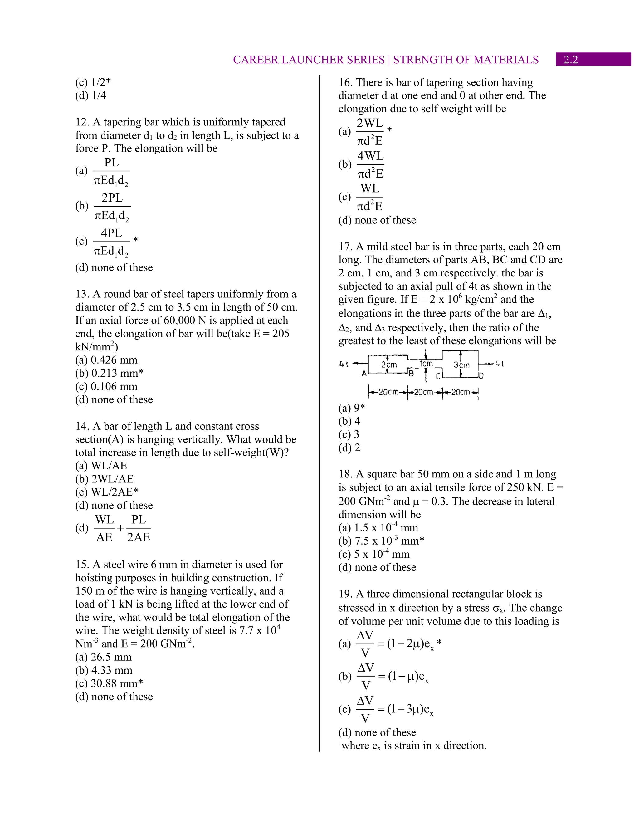 Strength of materials (Objective Questions) | PDF