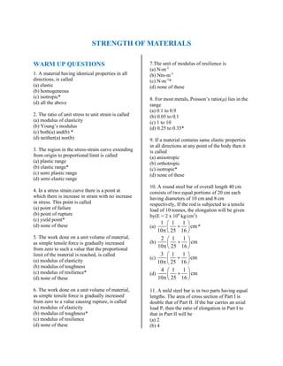 Strength of materials (Objective Questions) | PDF