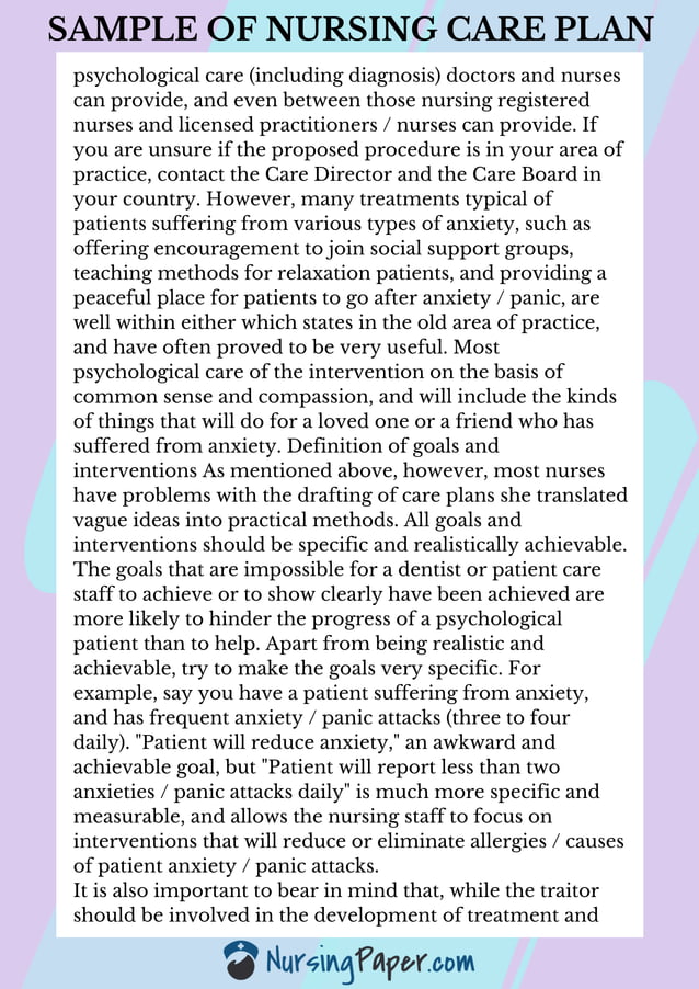 Sample of Nursing Care Plan | PDF