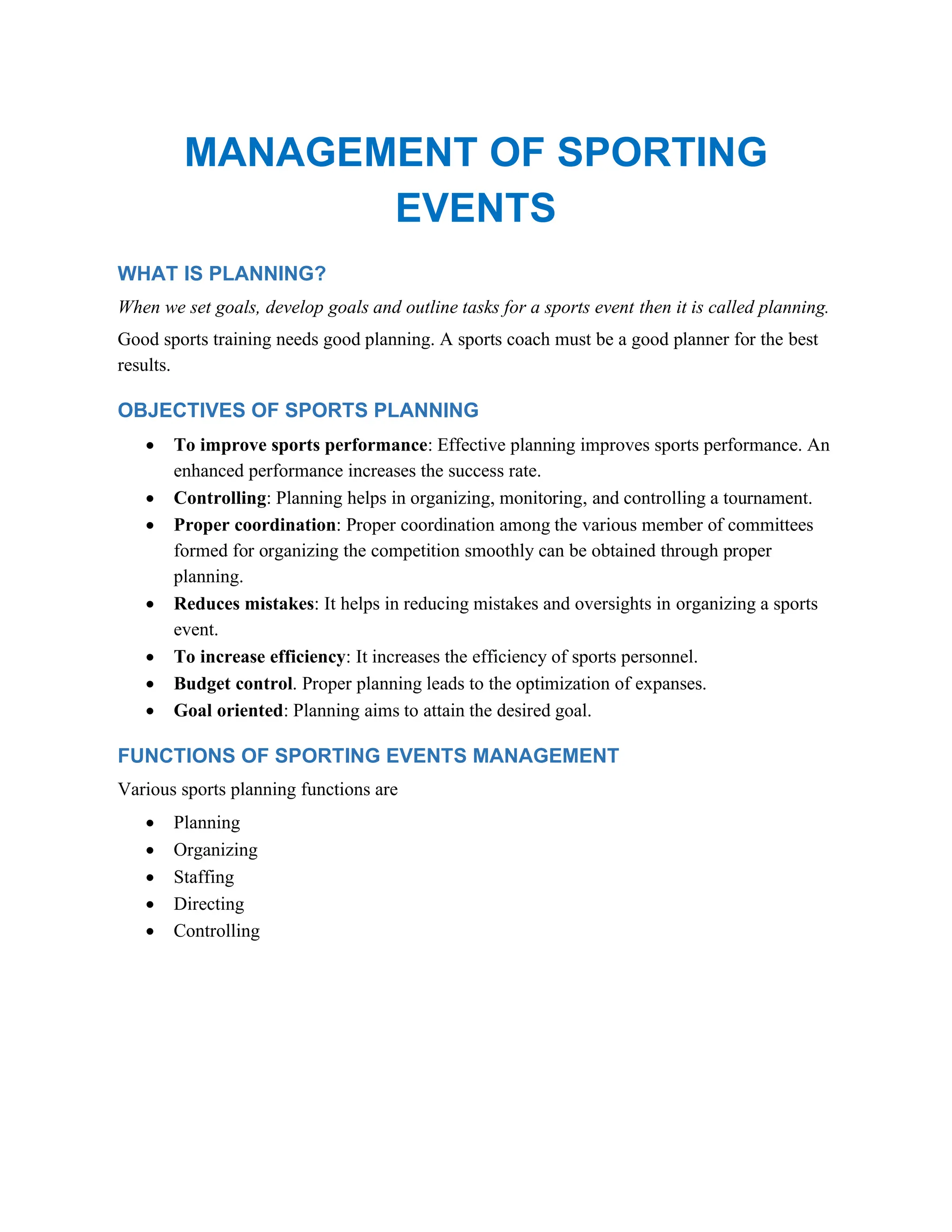 Physical Education: Management of Sporting Events | PDF