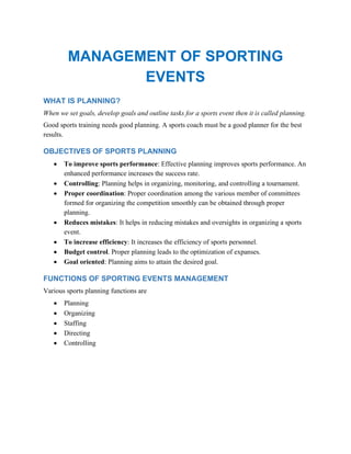 Physical Education: Management of Sporting Events | PDF