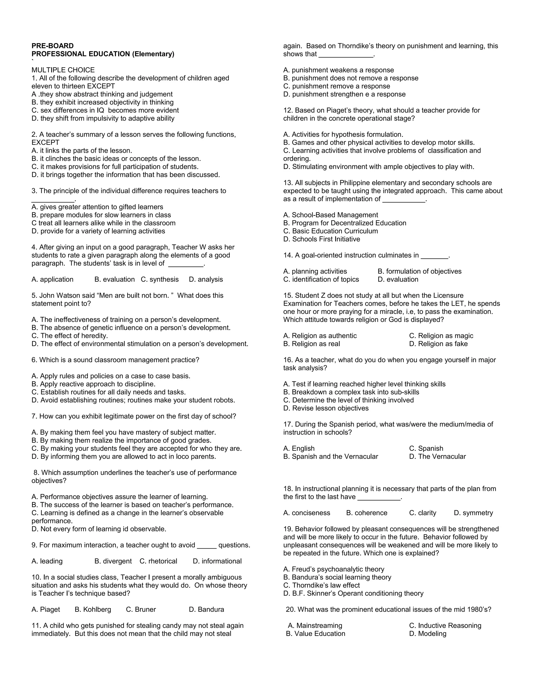 Sample preboard-exam-prof ed | DOC