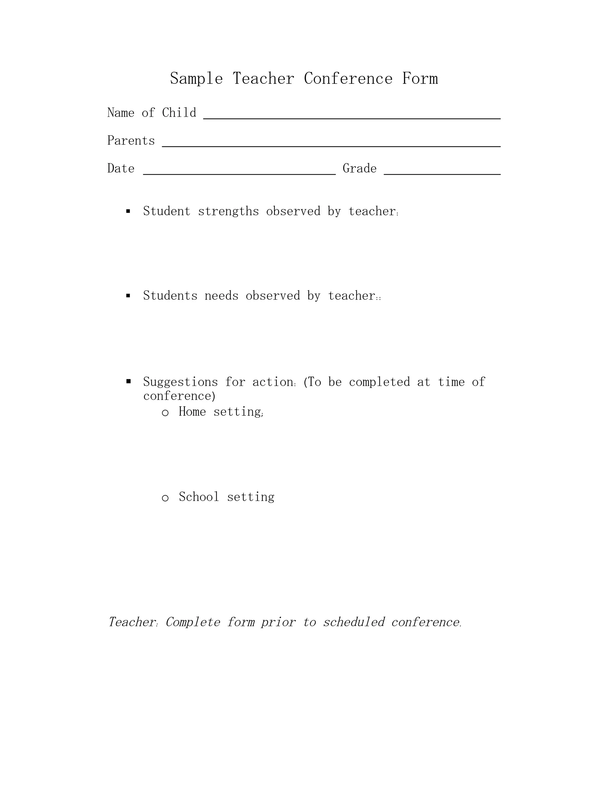 Sample Teacher Form | DOC