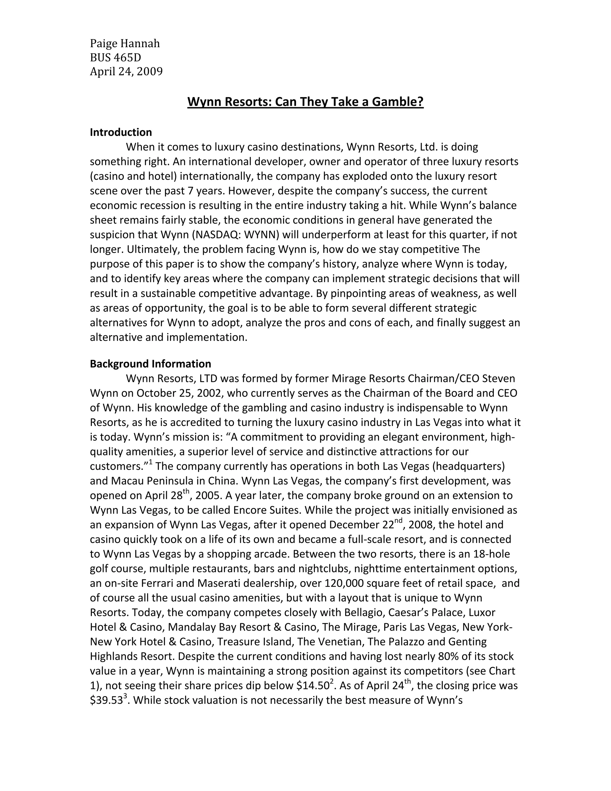 Wynn Resorts Analysis | PDF