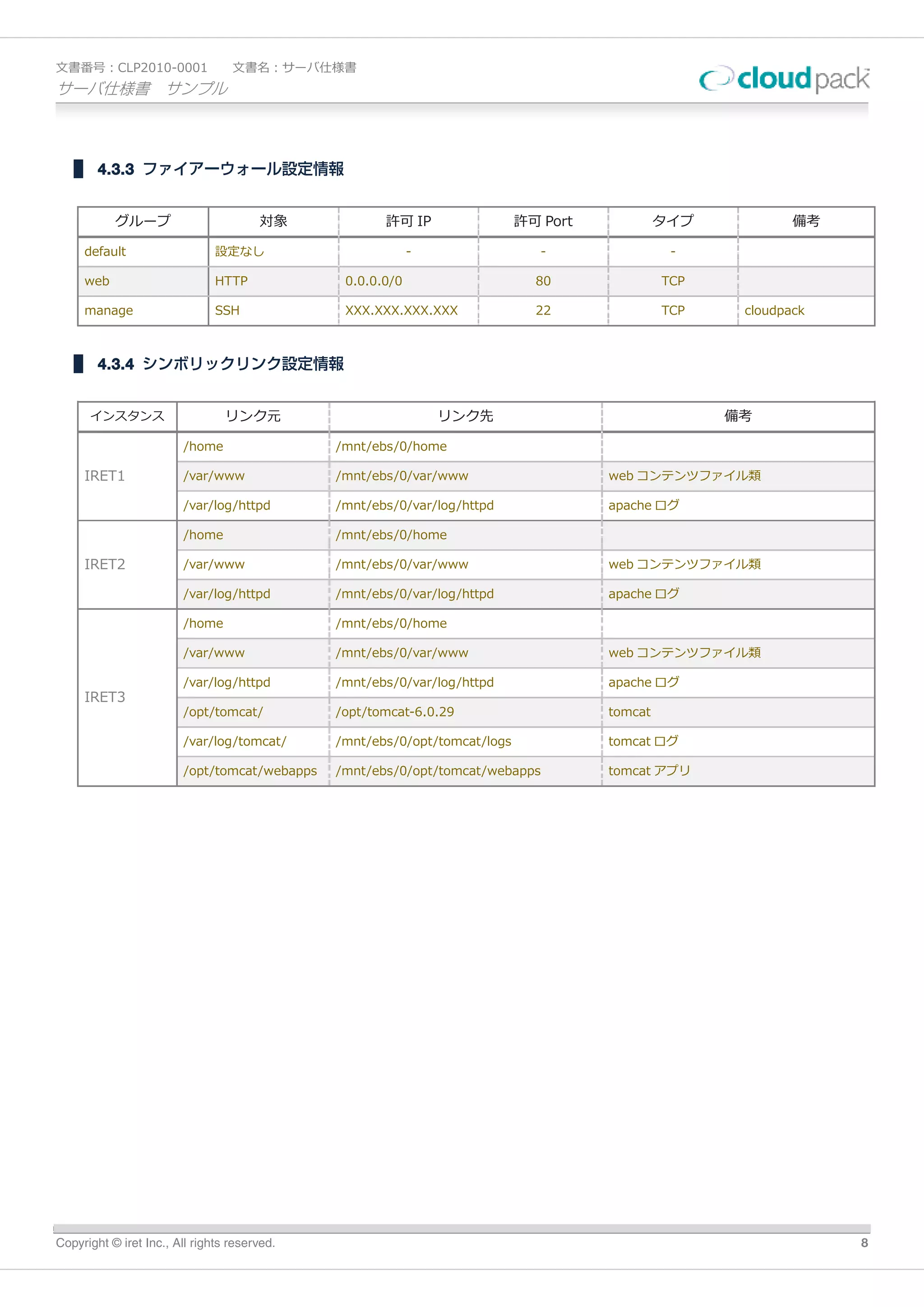 cloudpackサーバ仕様書（サンプル） | PDF