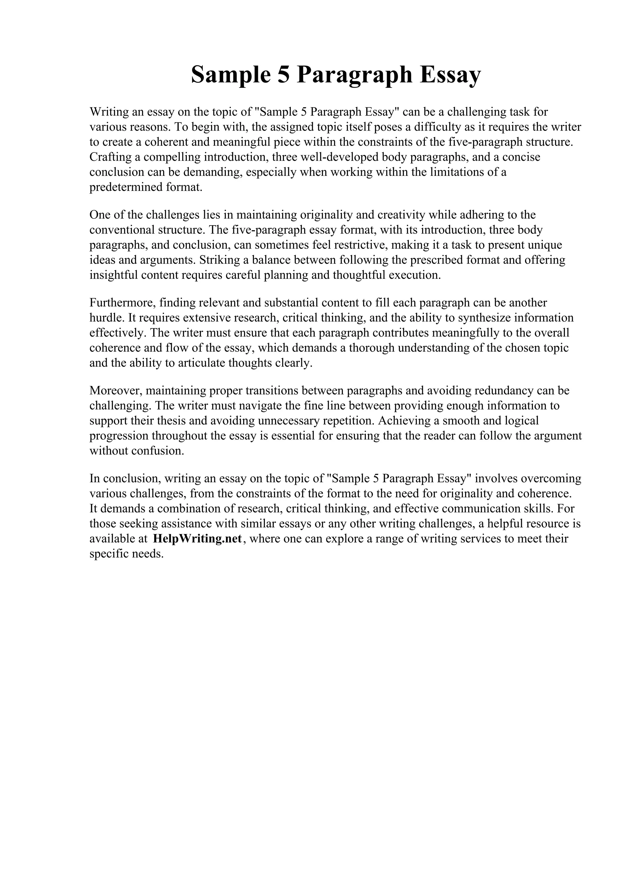 Sample 5 Paragraph Essay. The Merest Idea: Essay Section | PDF