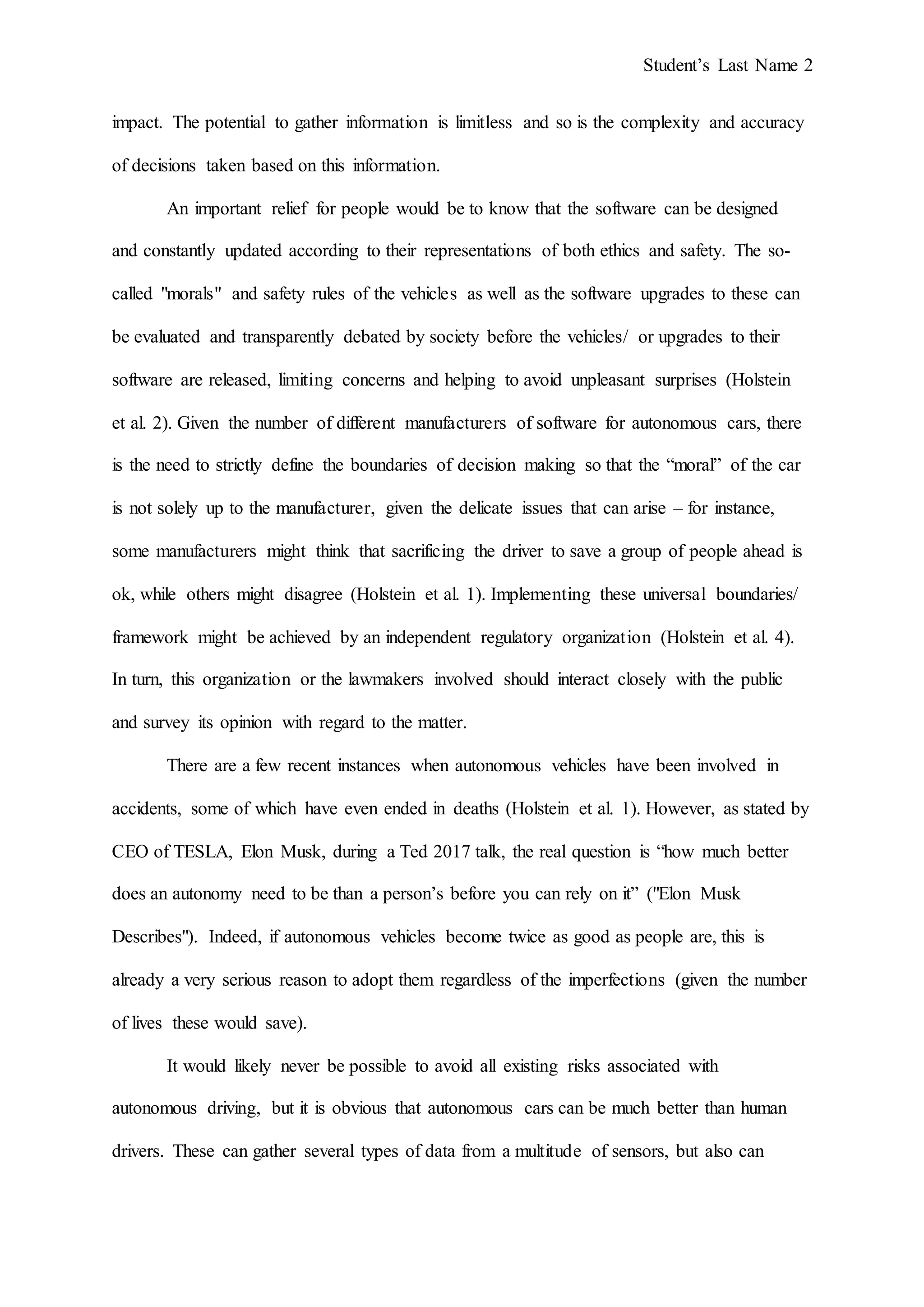 Argumentative Essay Sample 600 words | DOCX | Driverless Cars | Auto Type