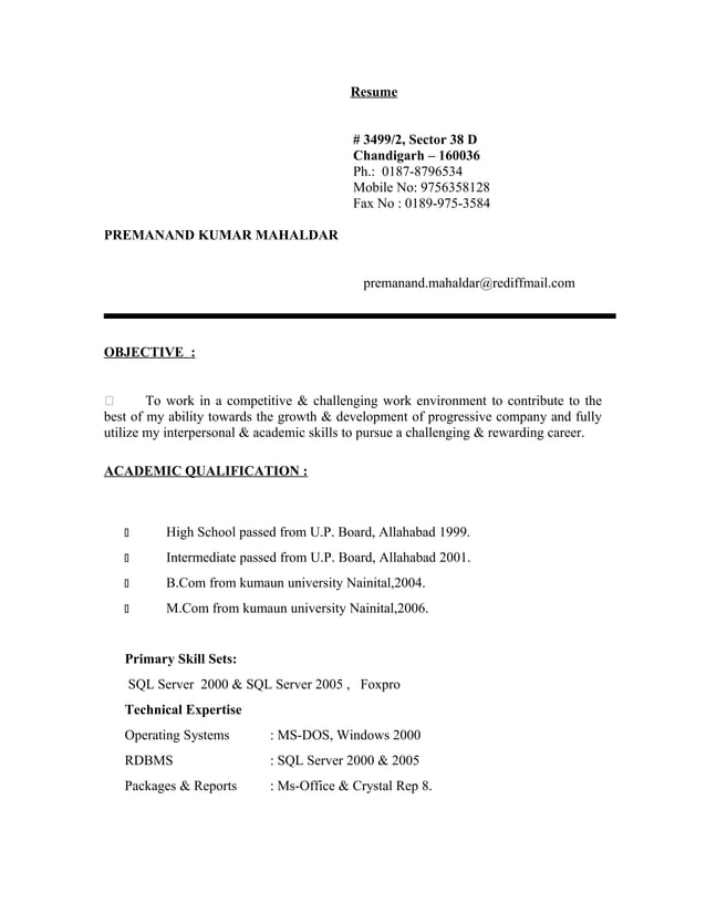 Sample Resume Slideshare | DOC | Computer Software and Applications | Computing