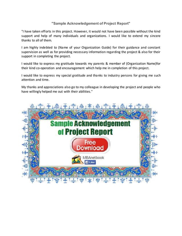 Sample Acknowledgement of Project Report | DOCX