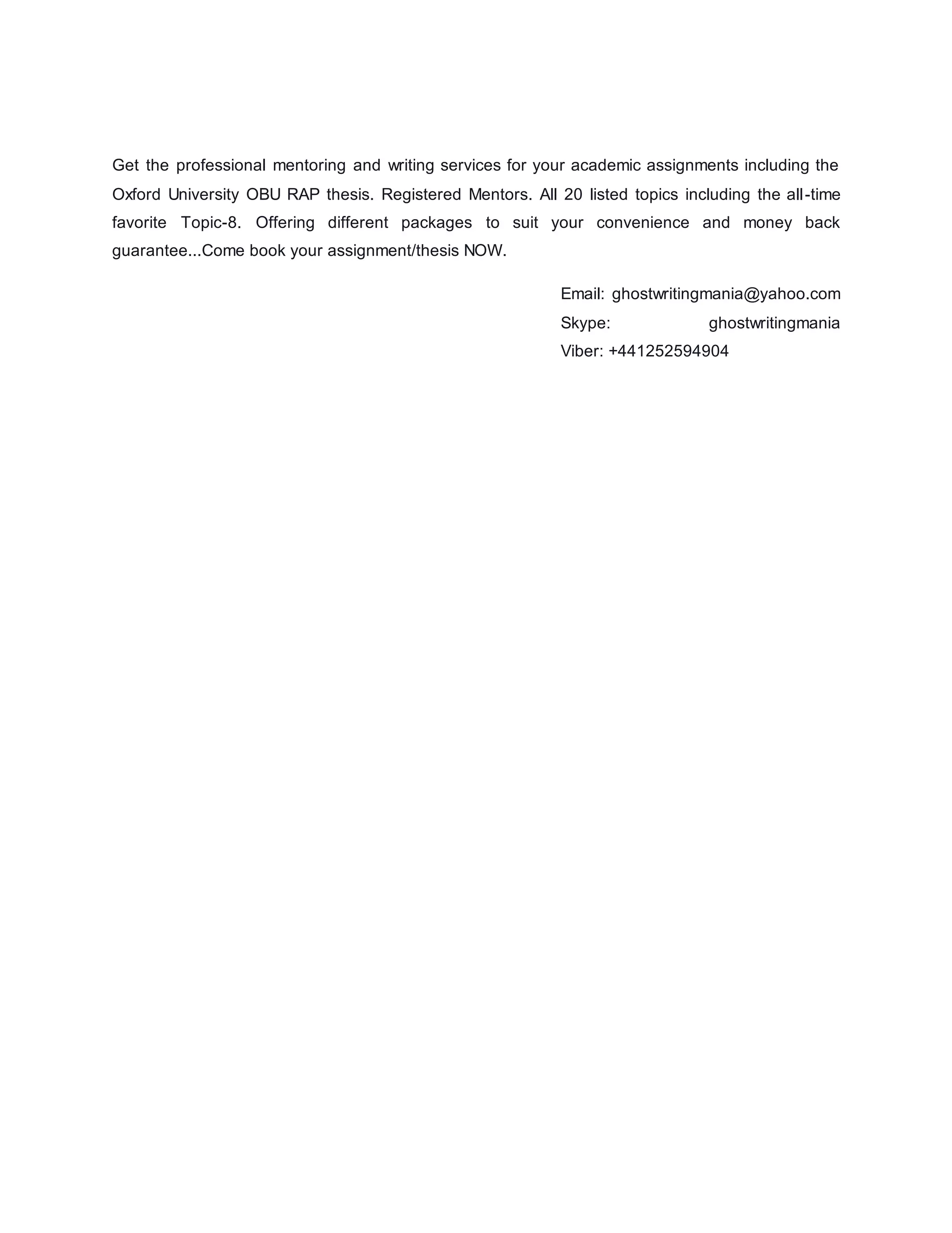 Sample Oxford Brookes BSC Hons OBU RAP Thesis Writing and Mentoring Services | DOCX