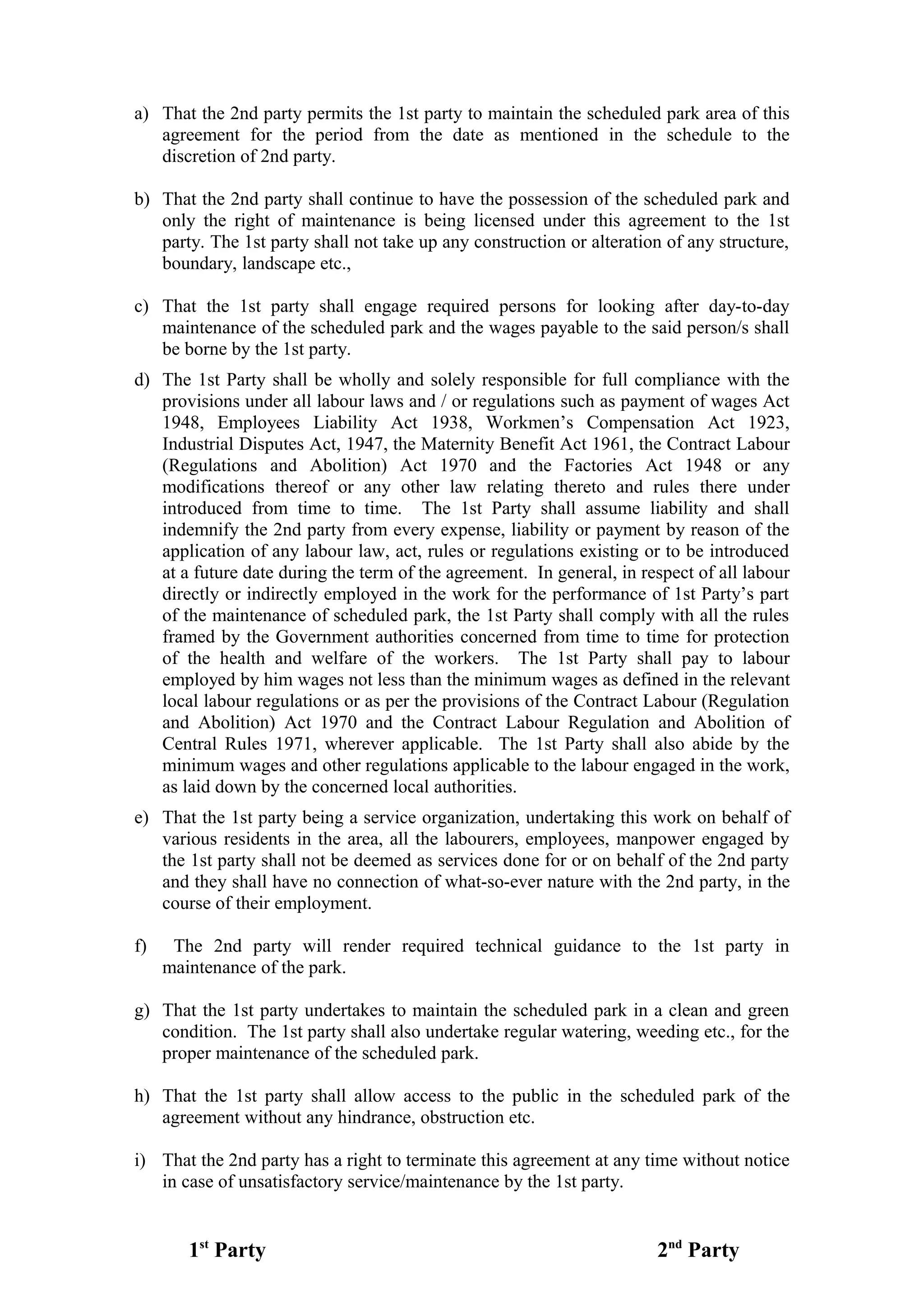 Sample agreement ppp for parks - hyderabad | DOC