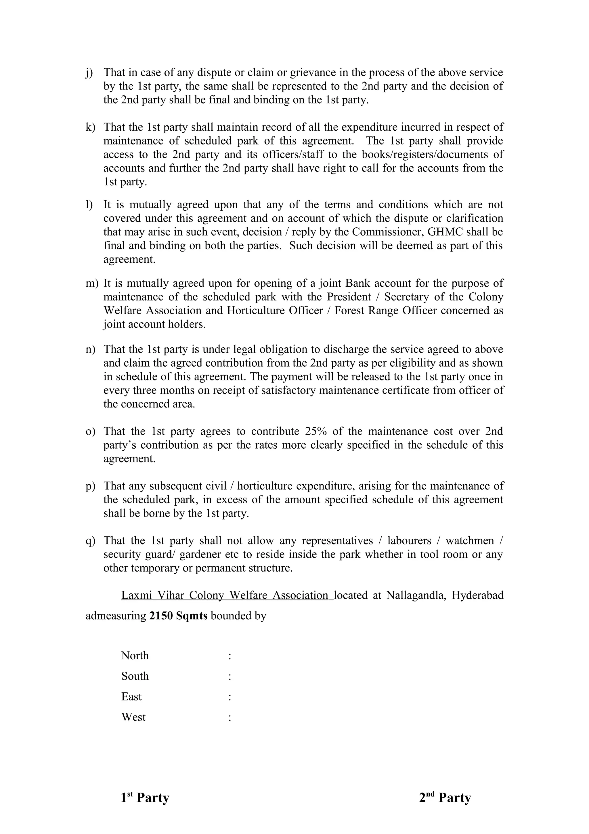 Sample agreement ppp for parks - hyderabad | DOC