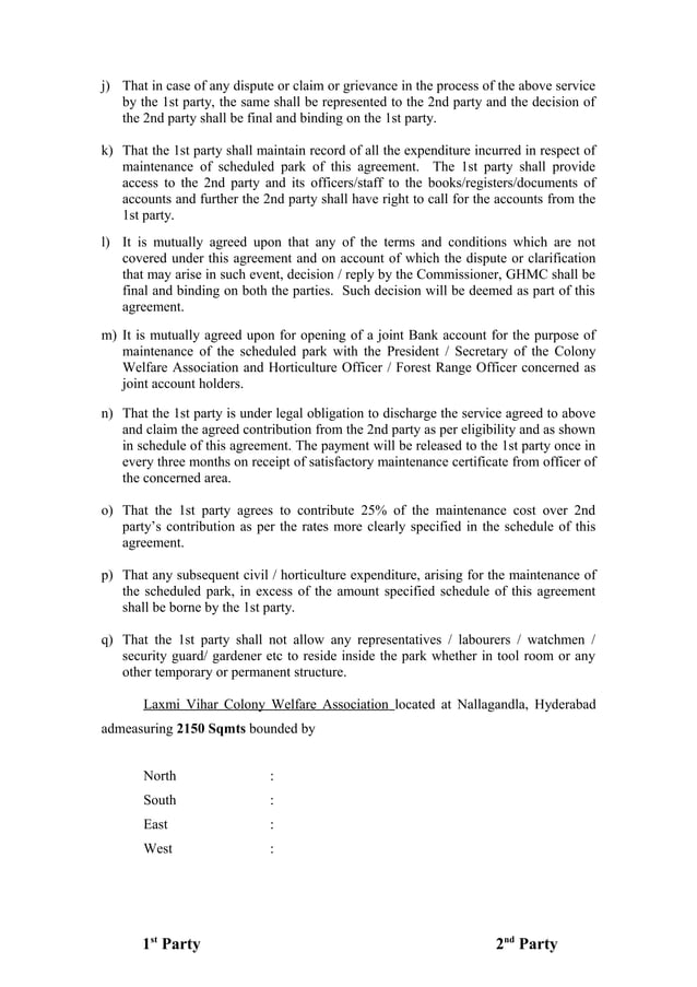 Sample agreement ppp for parks - hyderabad | DOC