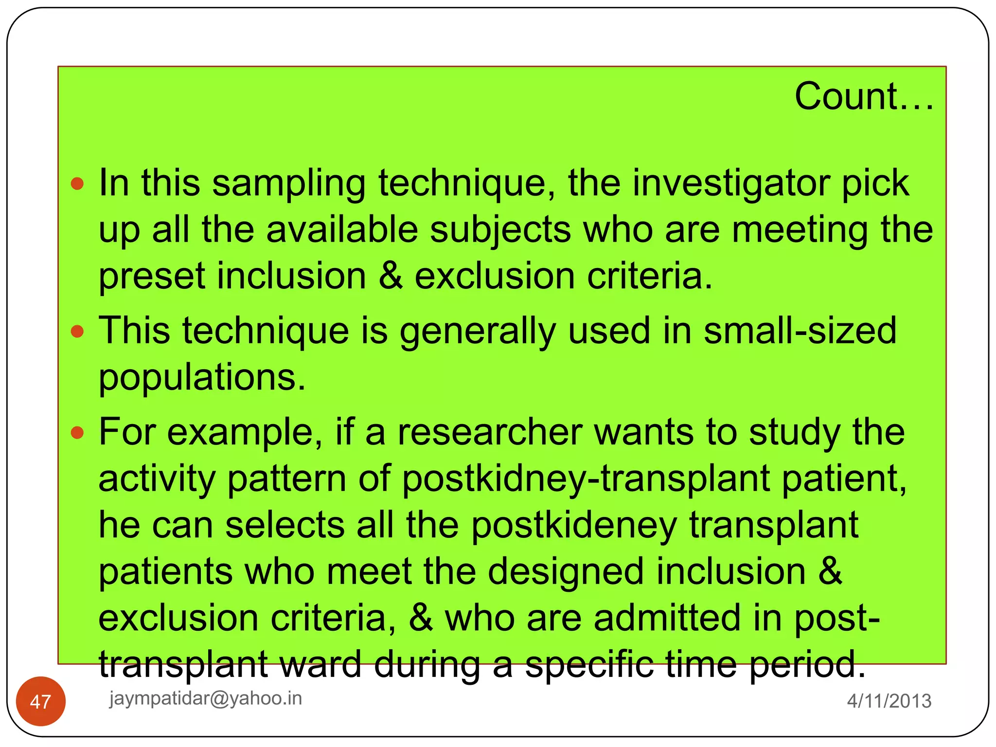 Sample and sampling techniques | PPTX | Biological Sciences | Science